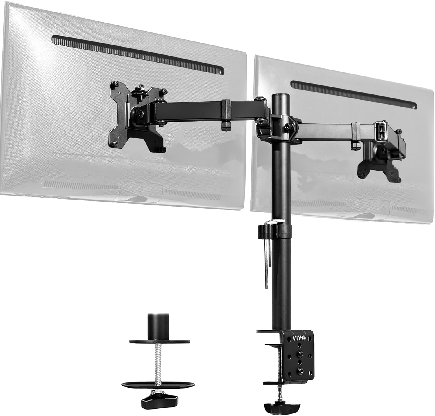 Dual Monitor Desk Arm Stand, HD Fully Adjustable, holds 2 monitors, Bl ...